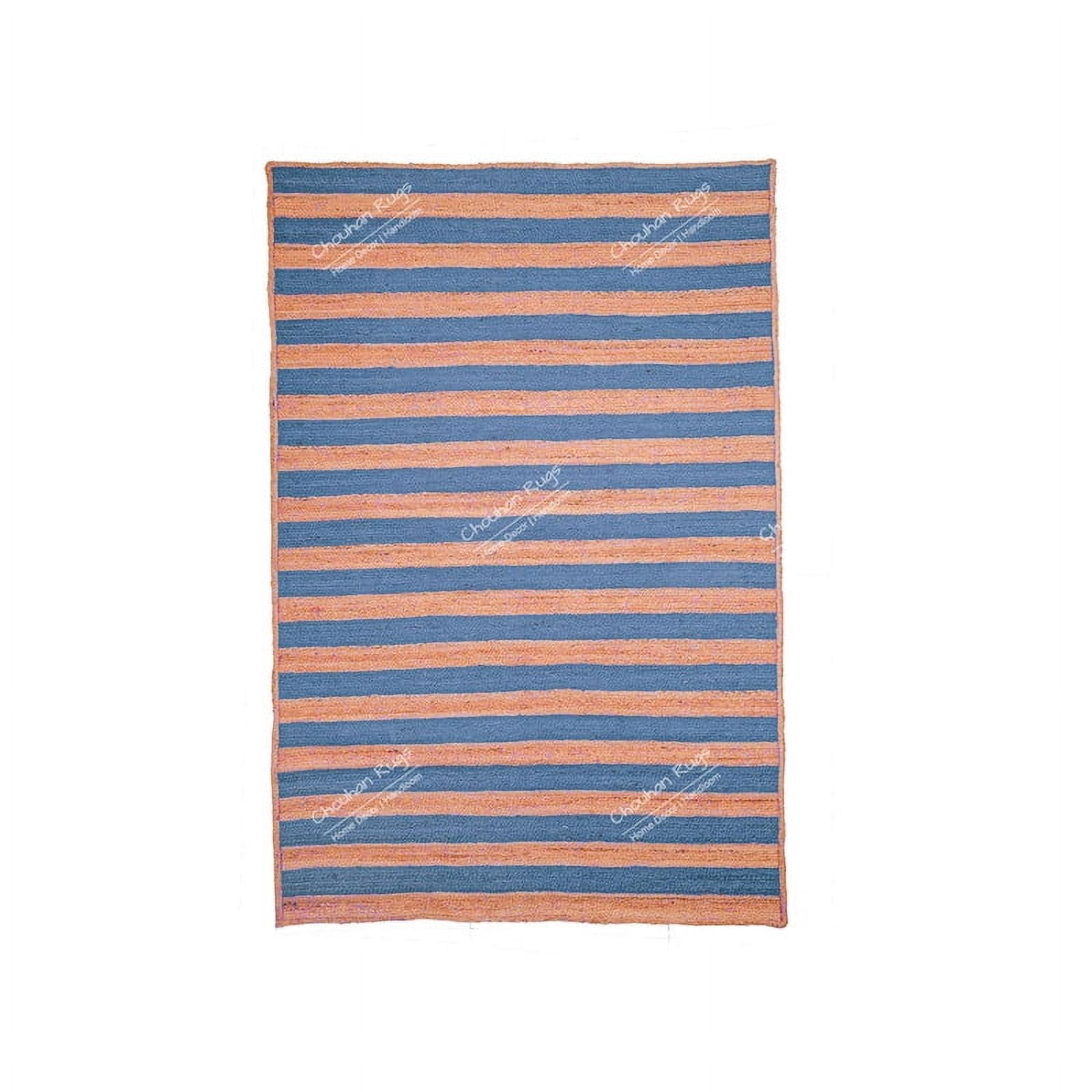 Chouhan Rugs Natural Jute Light Blue Striped Rug Bohemian Rug Decor Rug ...