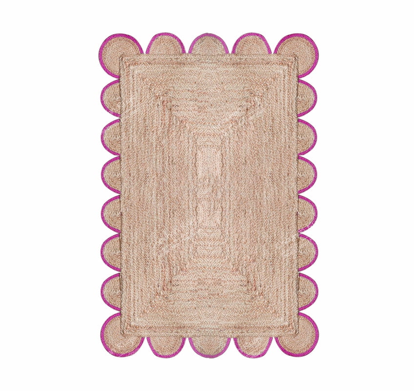 Chouhan Rugs Natural Jute Pink Scalloped Rug Bohemian Rug Decor Rug ...