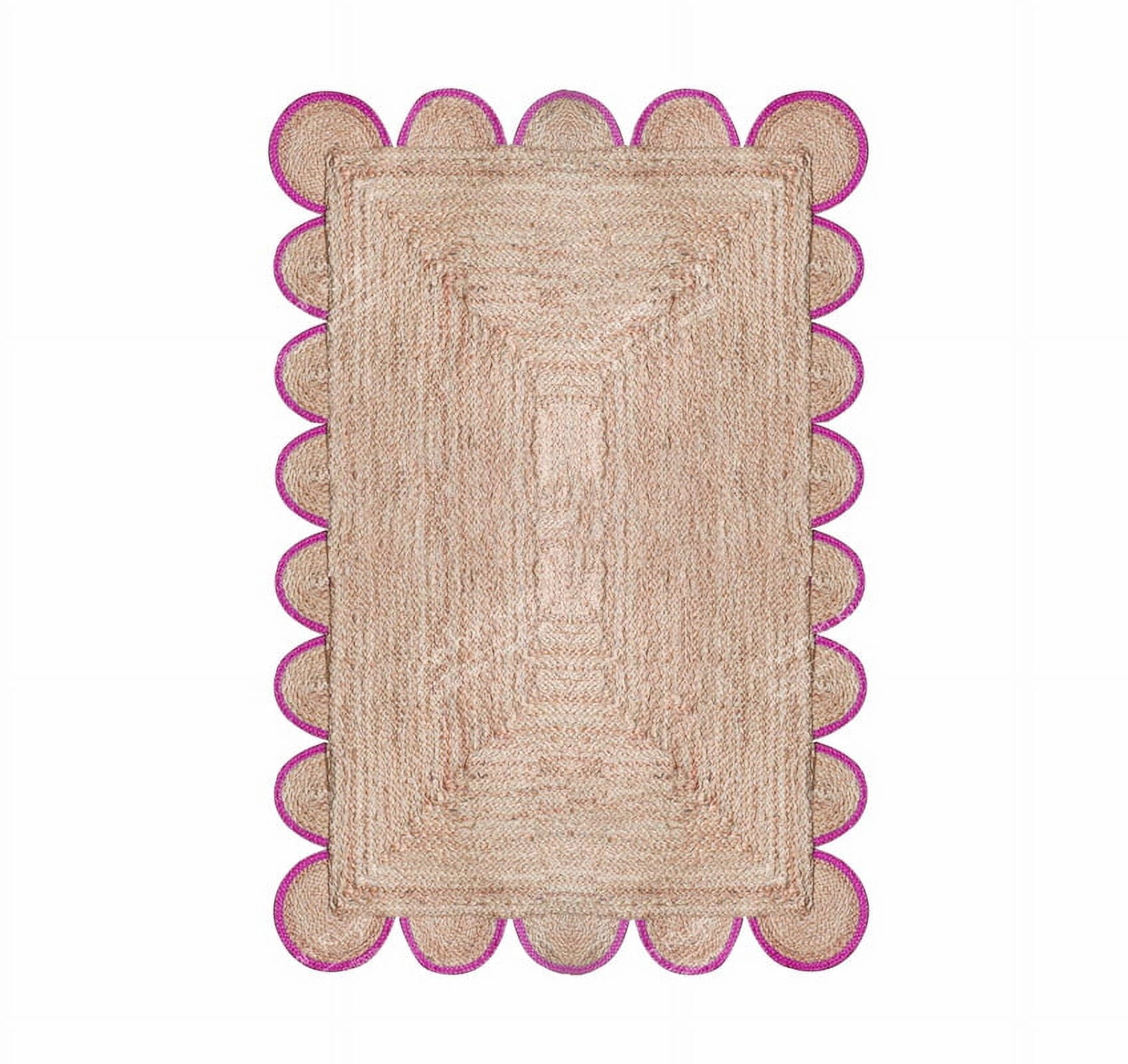 Chouhan Rugs Natural Jute Pink Scalloped Rug Bohemian Rug Decor Rug ...