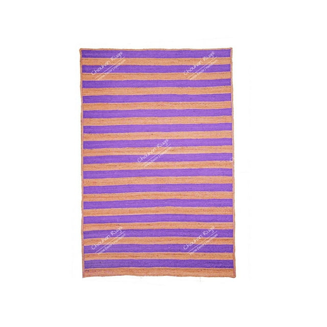 Chouhan Rugs Natural Jute Purple Striped Rug Bohemian Rug Decor Rug ...