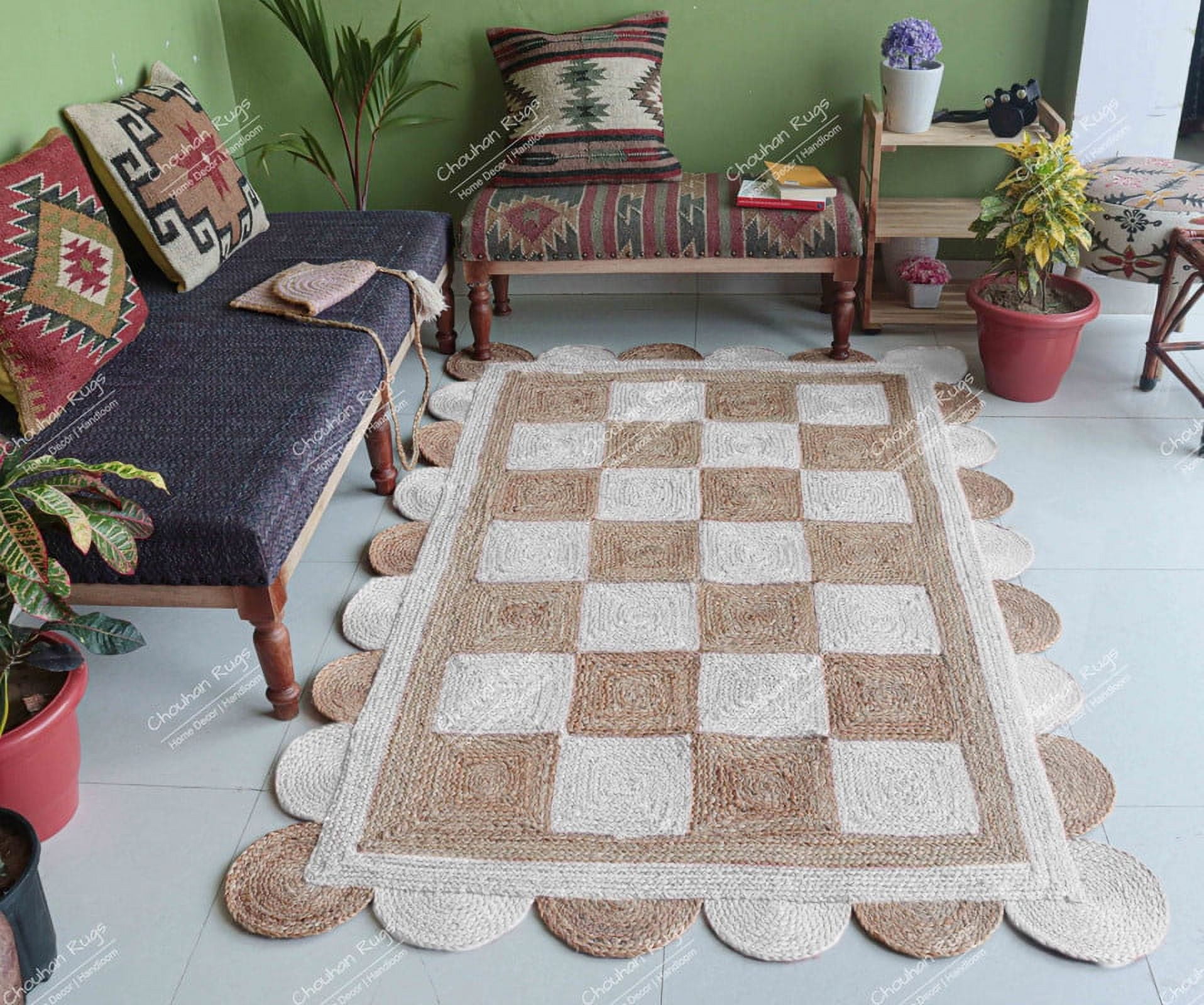 Chouhan Rugs Natural Jute Scalloped Box Design Rug Bohemian Rug Decor ...
