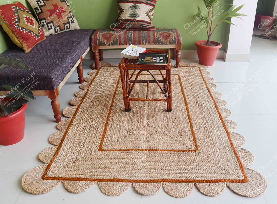 Chouhan Rugs Natural Jute Scalloped Rug Bohemian Rug Decor Rug ...