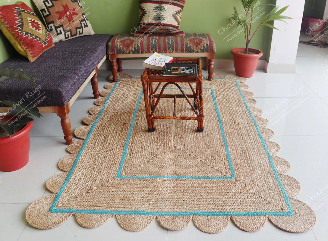 Chouhan Rugs Natural Jute Scalloped Rug Bohemian Rug Decor Rug ...
