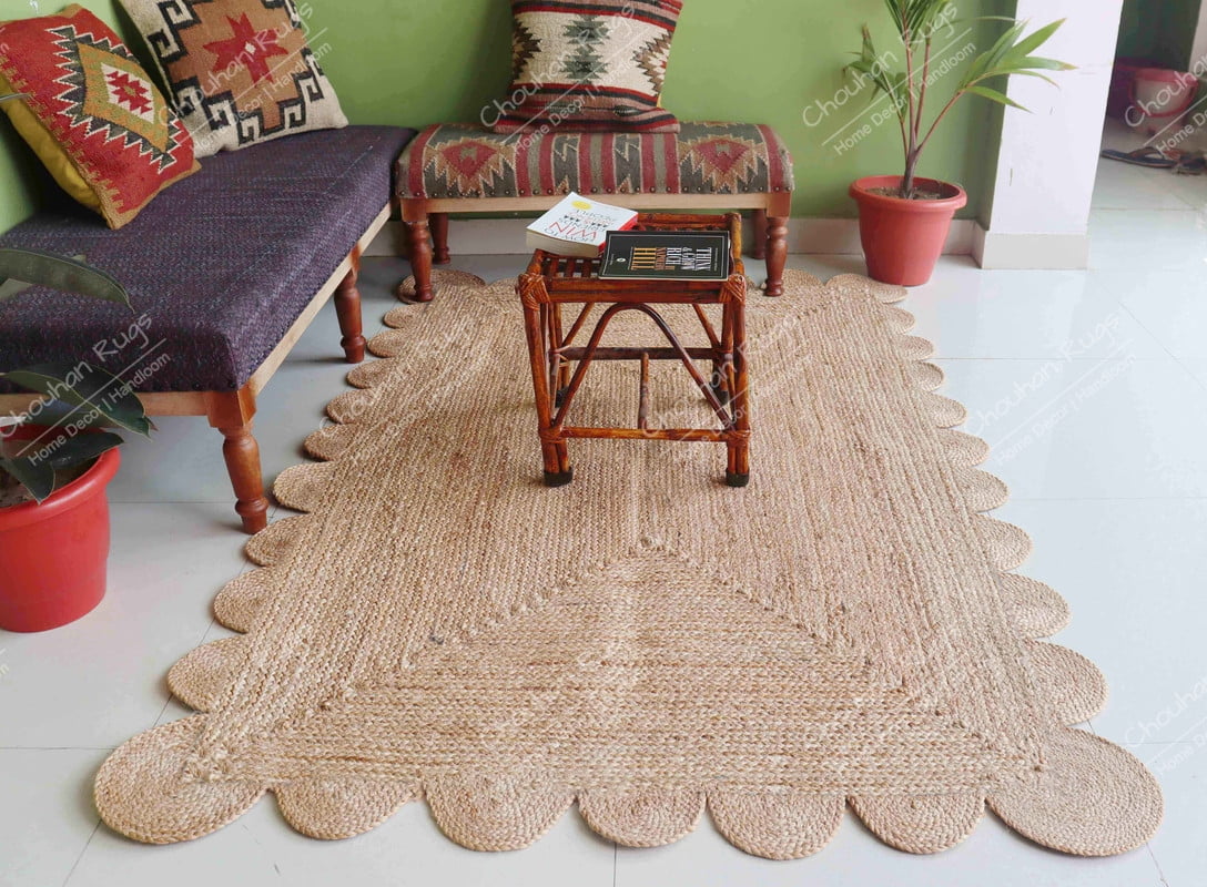 Chouhan Rugs Natural Jute Scalloped Rug Bohemian Rug Decor Rug ...