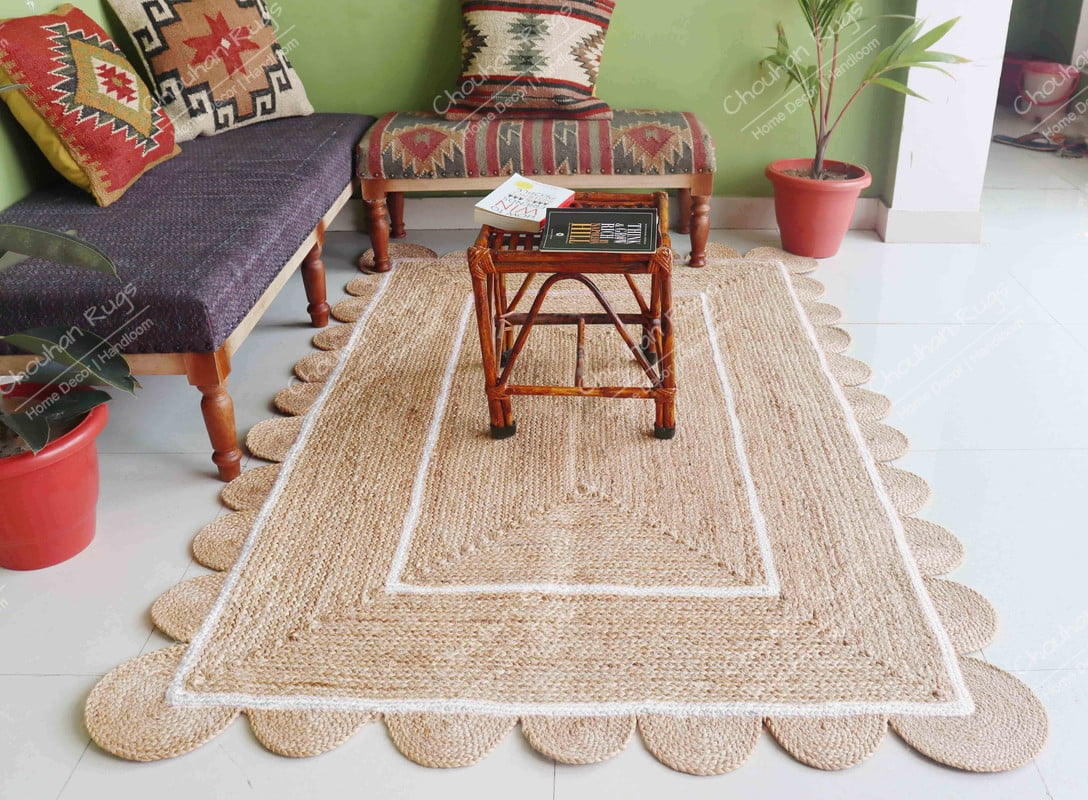 Chouhan Rugs Natural Jute Scalloped Rug Bohemian Rug Decor Rug ...
