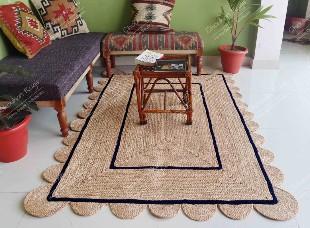 Chouhan Rugs Natural Jute Scalloped Rug Bohemian Rug Decor Rug ...