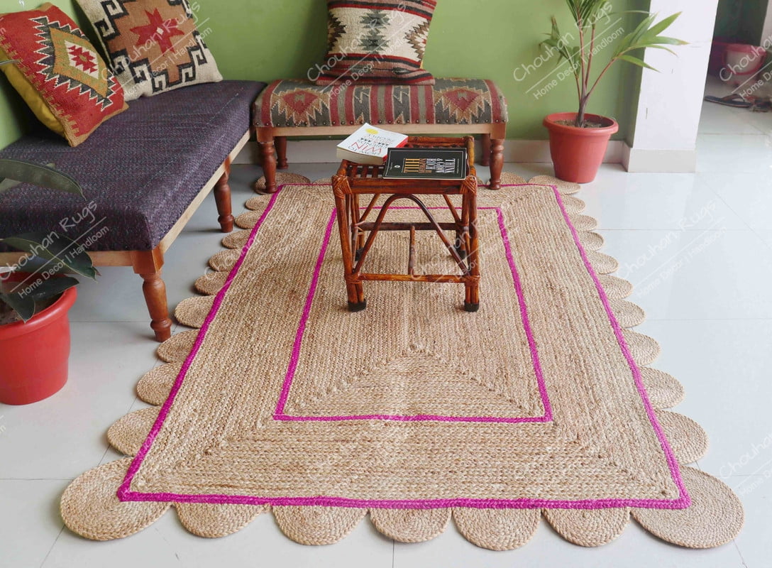 Chouhan Rugs Natural Jute Scalloped Rug Bohemian Rug Decor Rug ...