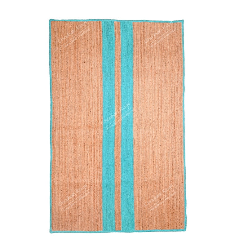 Chouhan Rugs Natural Jute Turquoise Lined Rug Bohemian Rug Decor Rug ...