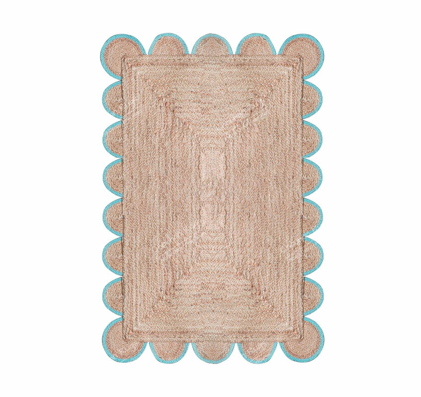 Chouhan Rugs Natural Jute Turquoise Scalloped Rug Bohemian Rug Decor ...
