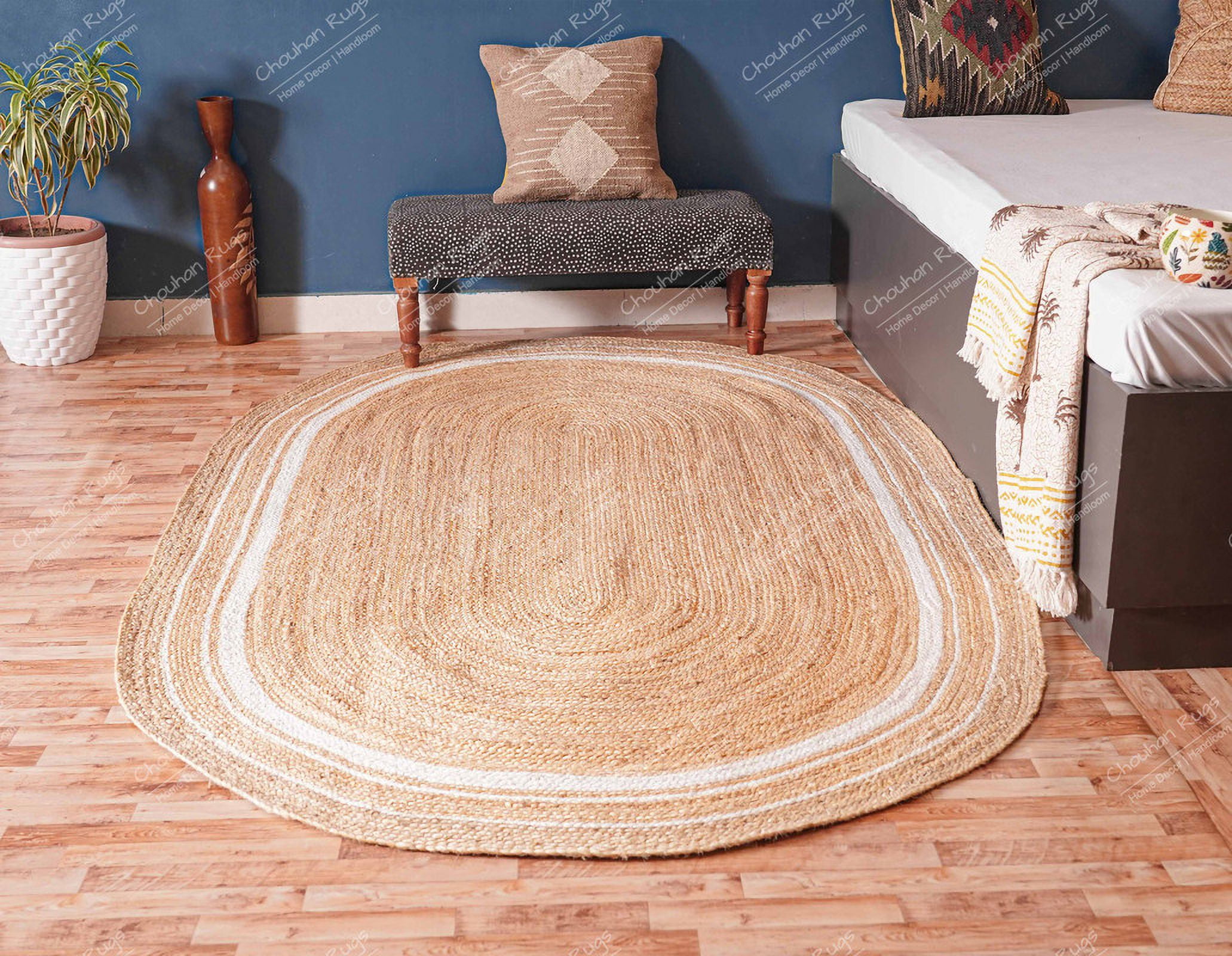 Chouhan Rugs Natural Jute White 3 Bordered Rug Bohemian Rug Decor Rug ...