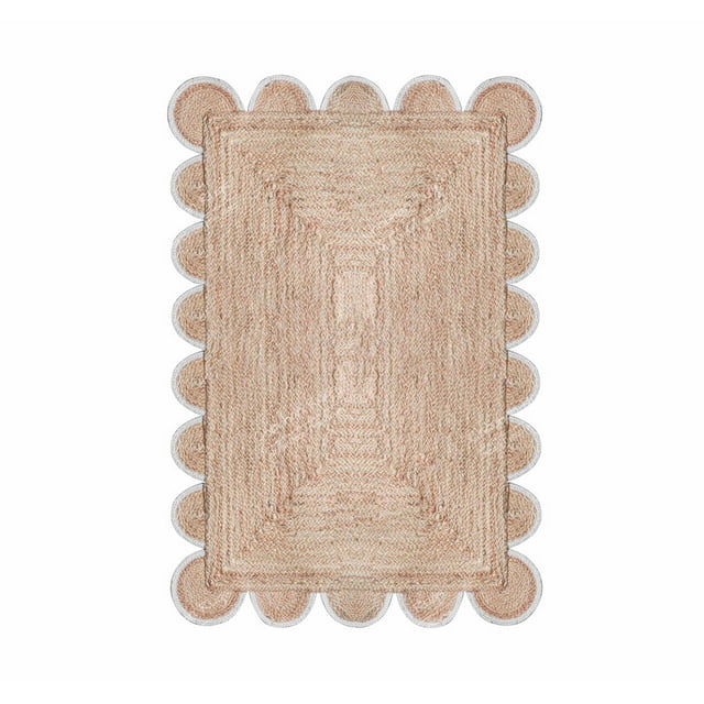 Chouhan Rugs Natural Jute White Scalloped Rug Bohemian Rug Decor Rug ...