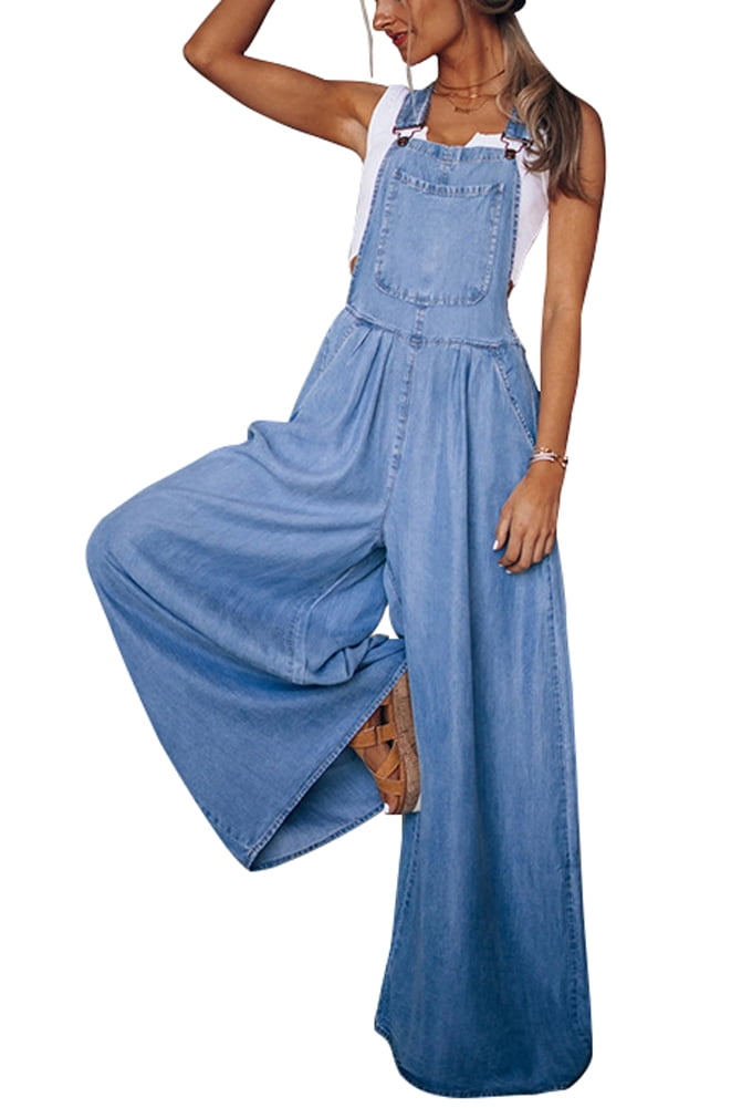Chouyatou Women's Casual Denim Overalls, Adjustable Strap, Wide Leg ...