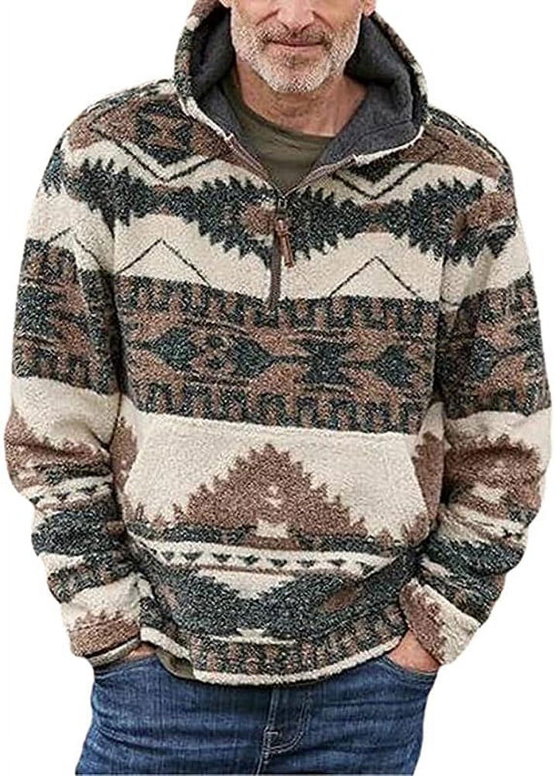Chouyatou Men's Tribal Aztec Printed 1/4 Zip Fuzzy Sherpa Pullover ...