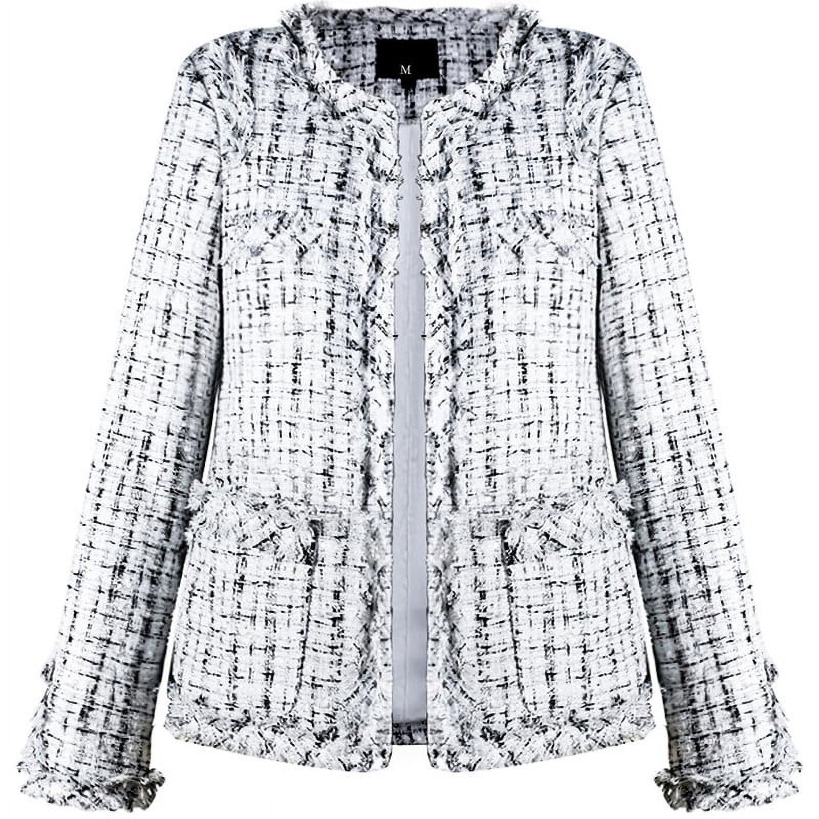 Chouyatou Women's Elegant Open Front Round Neck Fringed Plaid Checkered ...