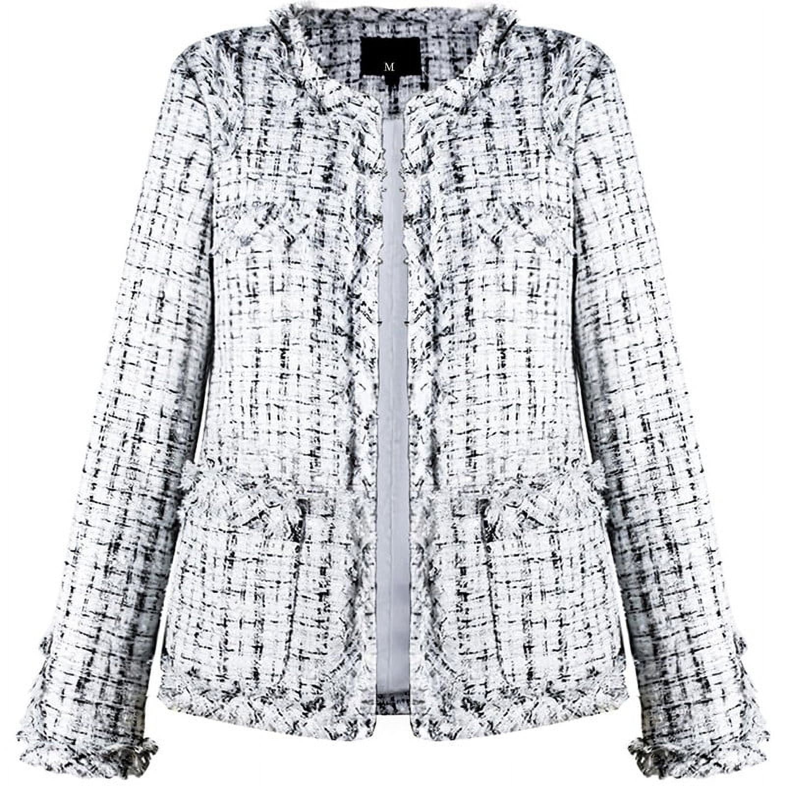 Chouyatou Women's Elegant Fringed Tweed Plaid Blazer, Slim Checkered ...