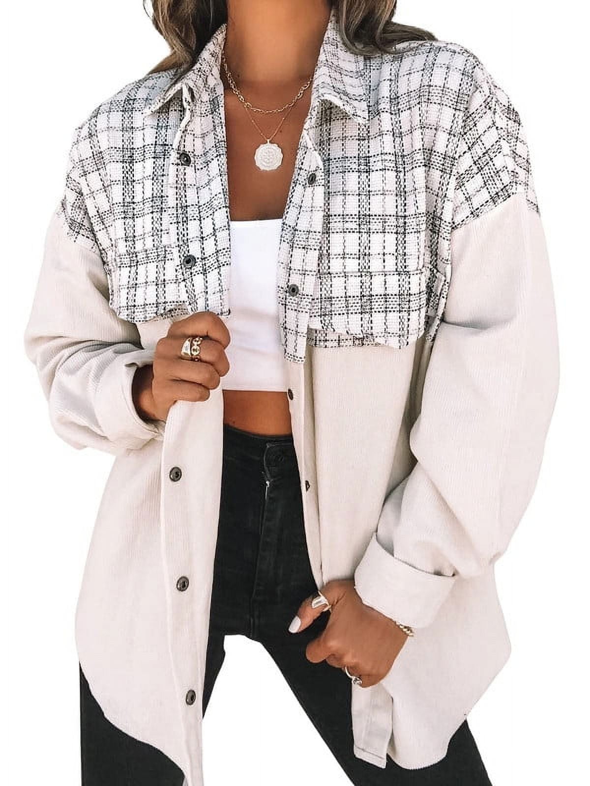 Chouyatou Women's Flannel Button Down Fleece Jacket Fall Fuzzy Plaid ...