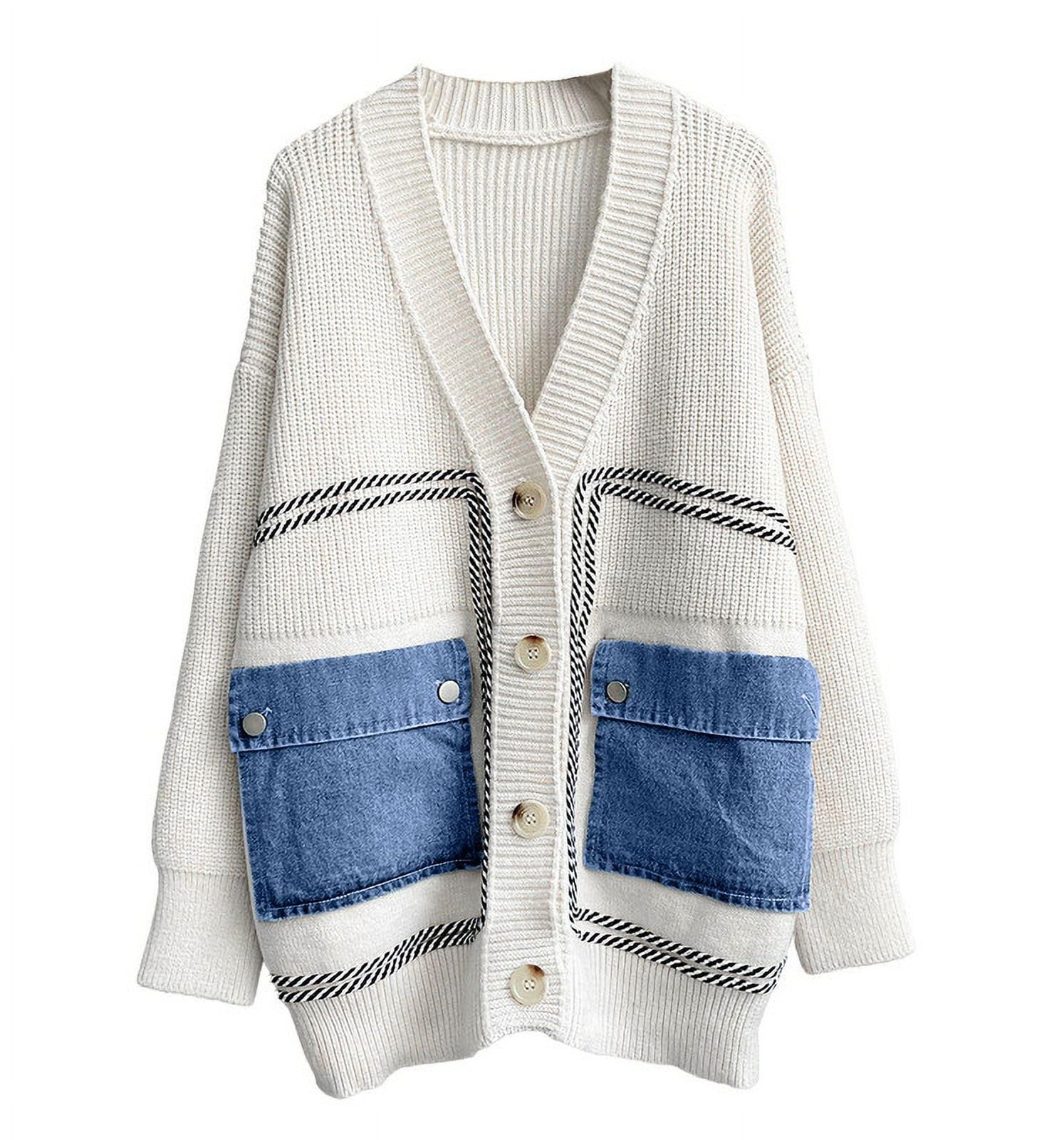 Chouyatou Women's Open Front Cardigan Oversized Button Down Denim Jean ...