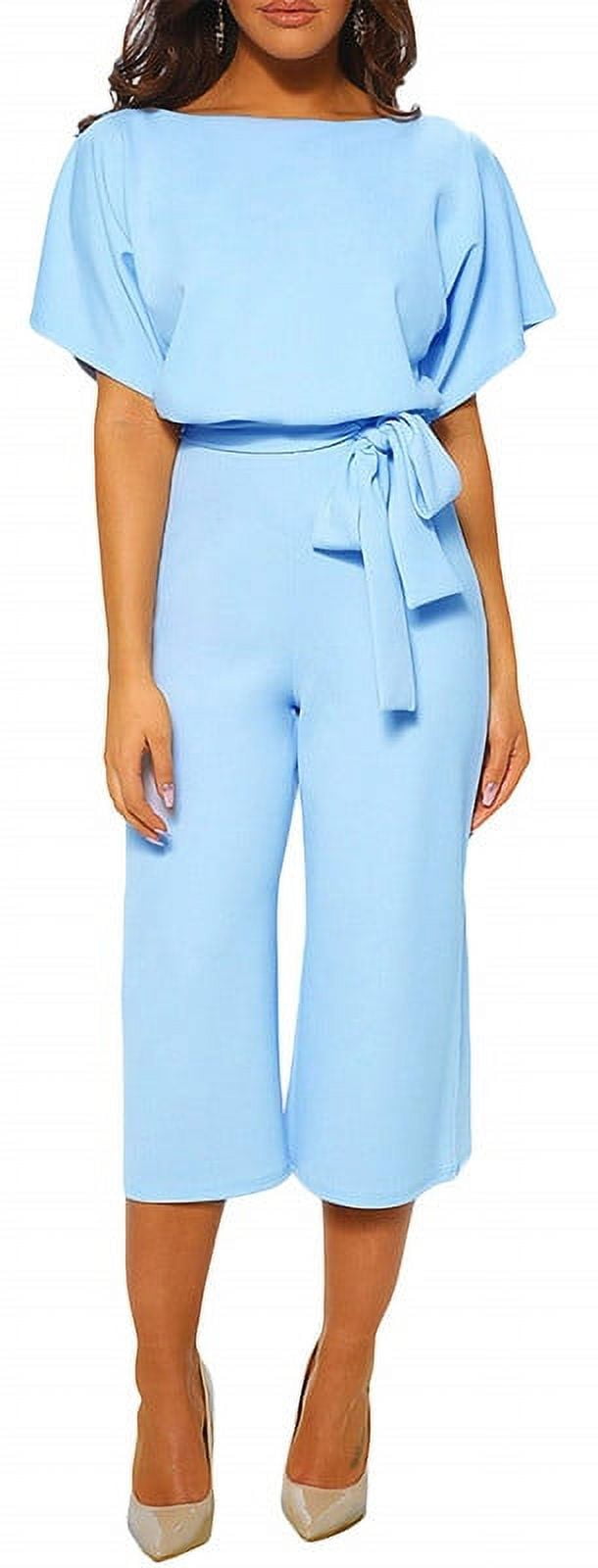 Chouyatou Women's Short Sleeve Bow Tie Wide Leg Cropped Capri Romper ...