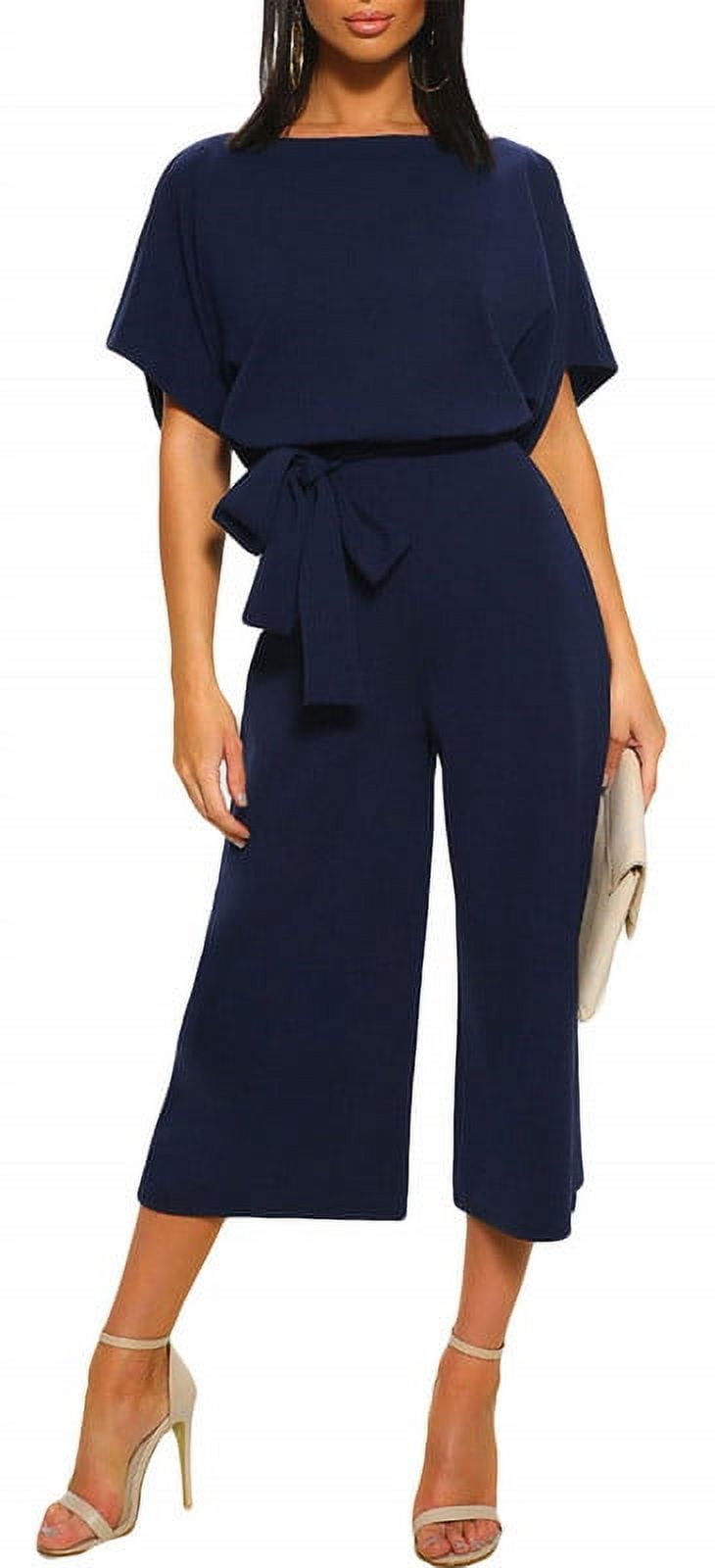 Chouyatou Women's Short Sleeve Bow Tie Wide Leg Cropped Capri Romper ...