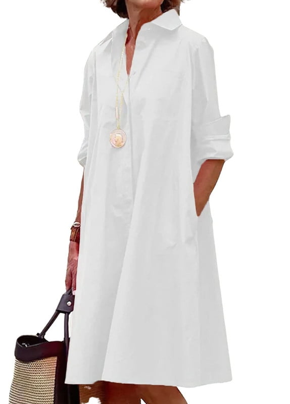 Chouyatou Women's Spring Summer Button-Down Shirt Dress Loose A-Line ...