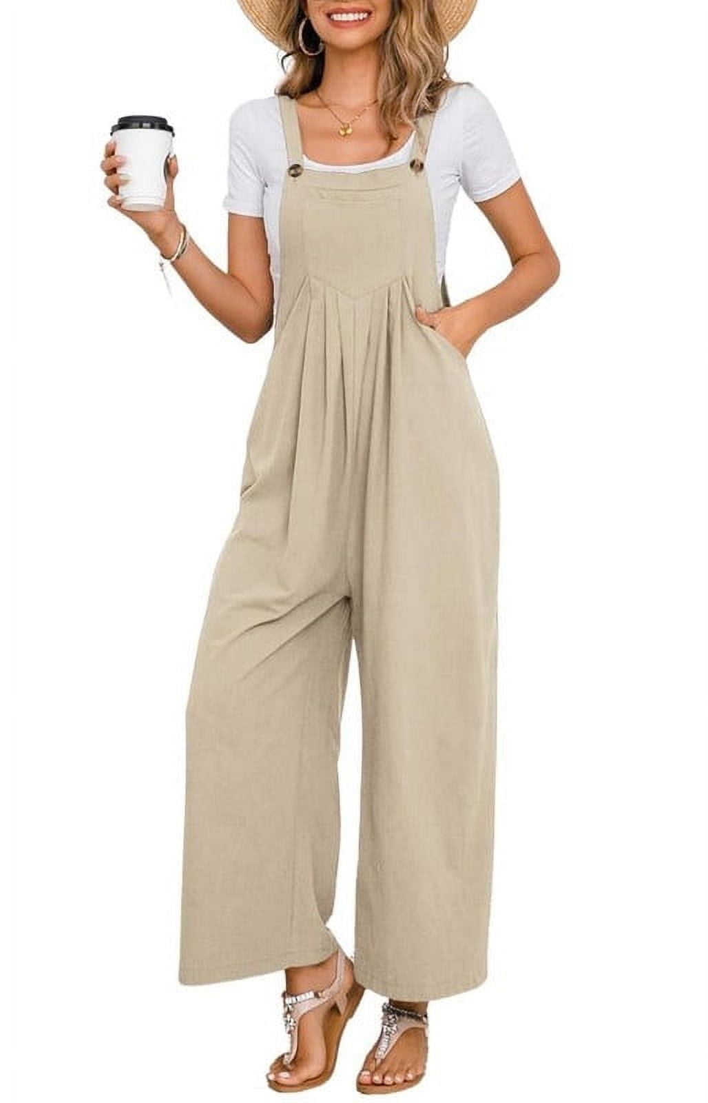 Chouyatou Women's Summer Wide Leg Bib Linen Overalls Palazzo Pants ...