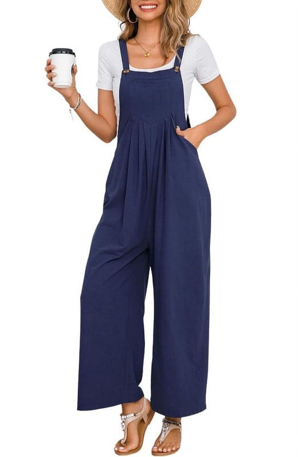 Chouyatou Women's Summer Wide Leg Bib Linen Overalls Palazzo Pants ...