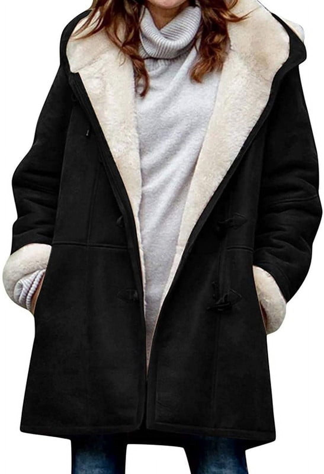 Chouyatou Women's Winter Warm Sherpa Lined Suede Leather Longline Coat with Horn Buttons ...