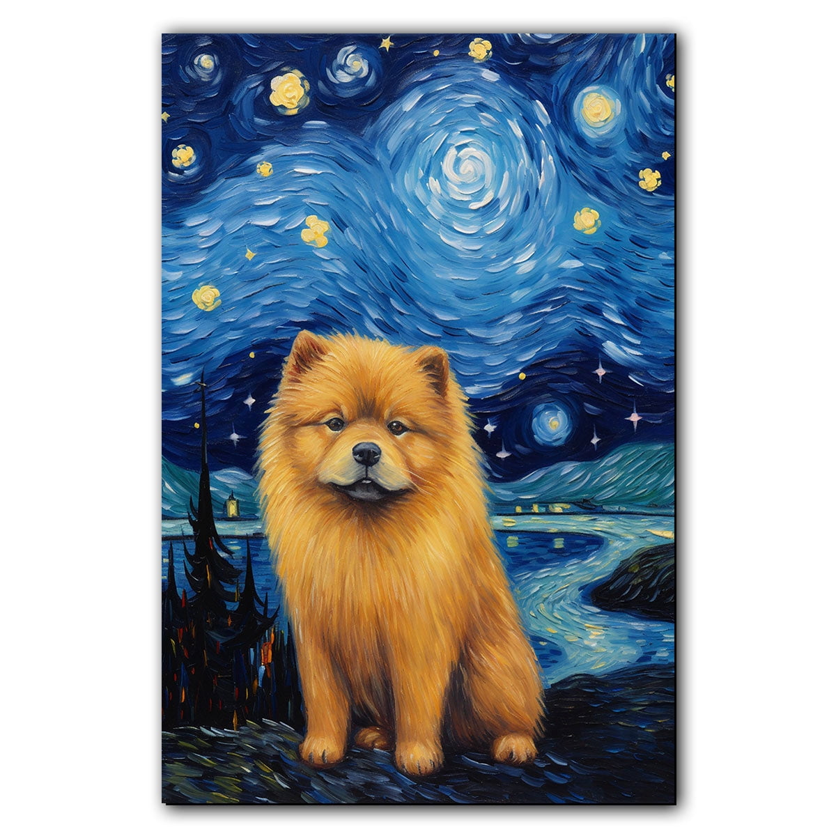 Chow Chow Dog Art Starry Night Paintings Van Gogh - Inspired Canvas ...