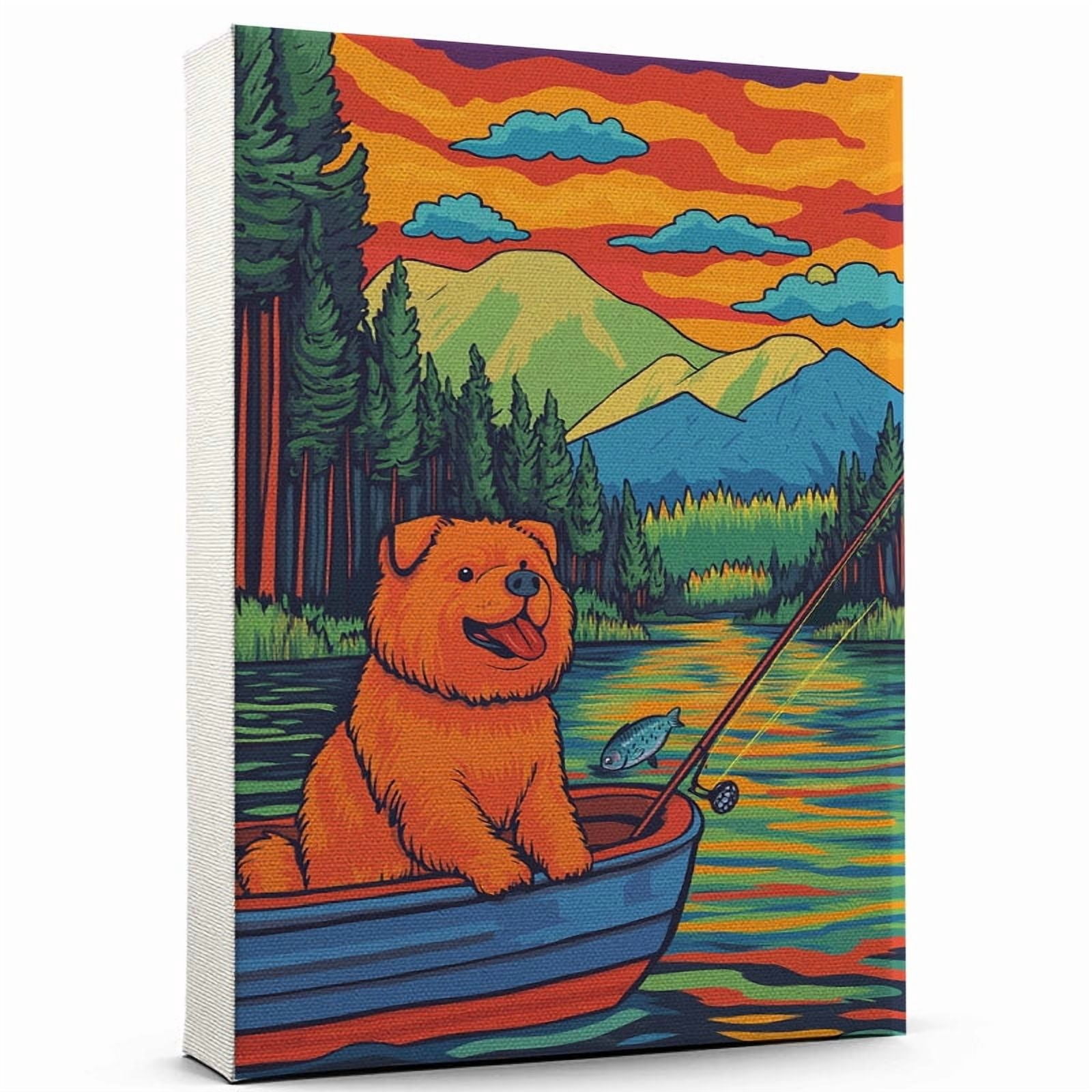 Chow Chow Dog Playing Fishing Canvas Canvas – Vintage Style Chow Chow ...