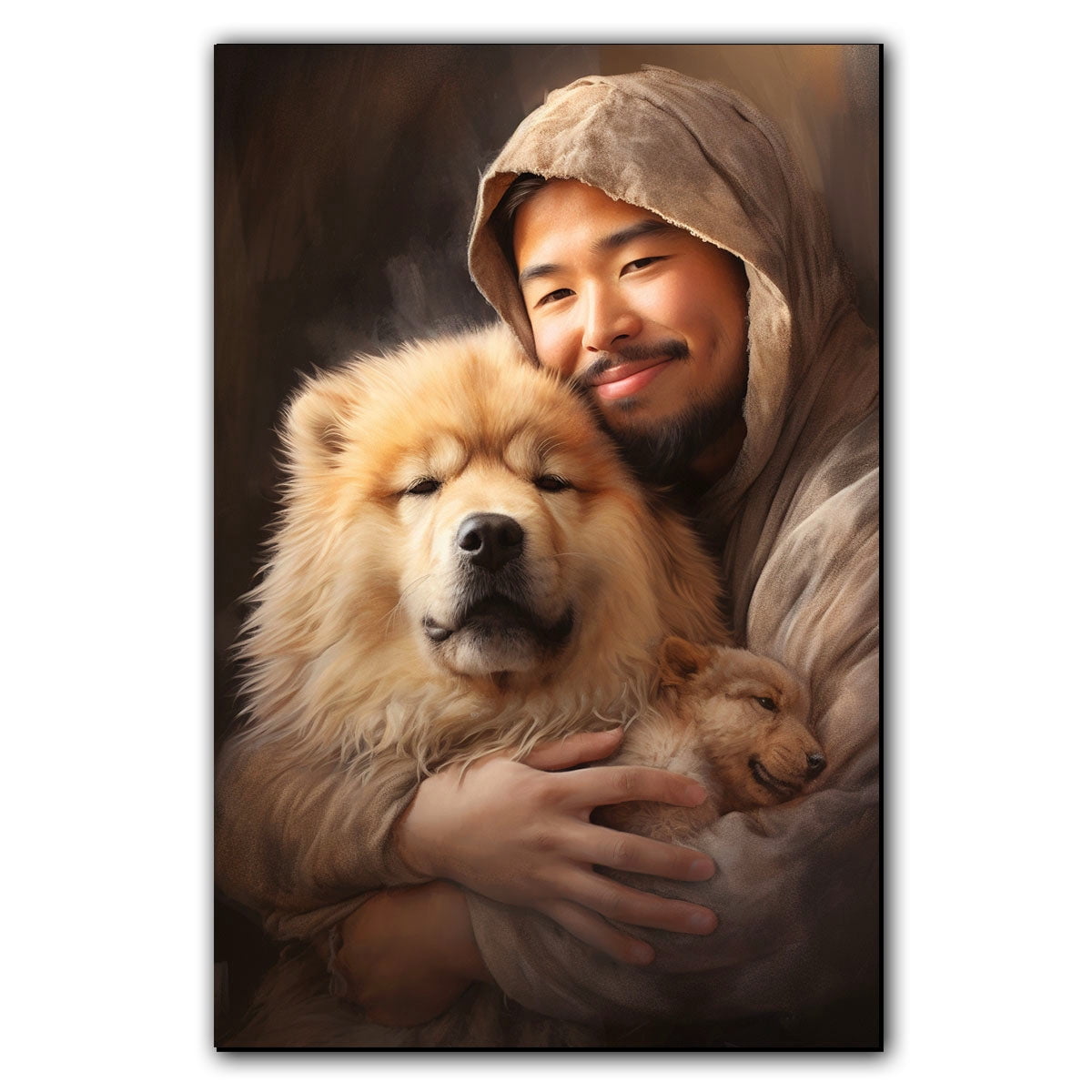 Chow Chow Gift - Dogs Breeds Canvas Wall Art - Man Hugging Dog vintage ...