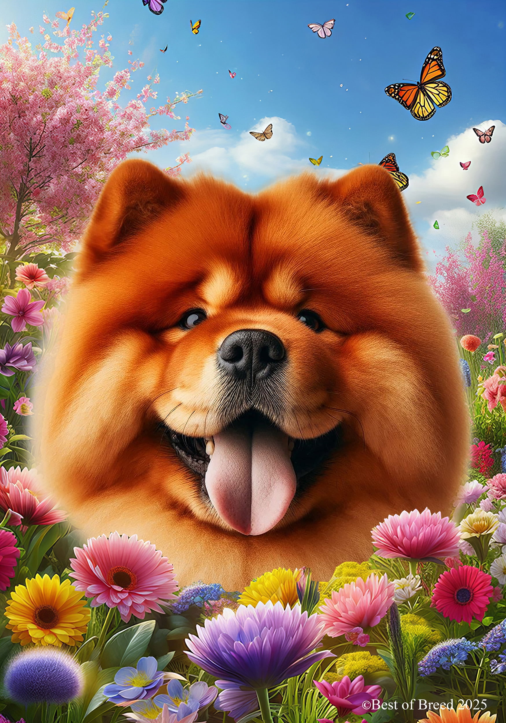 Chow Chow Red - Best of Breed Spring Butterfly Outdoor House Flag 28" x ...
