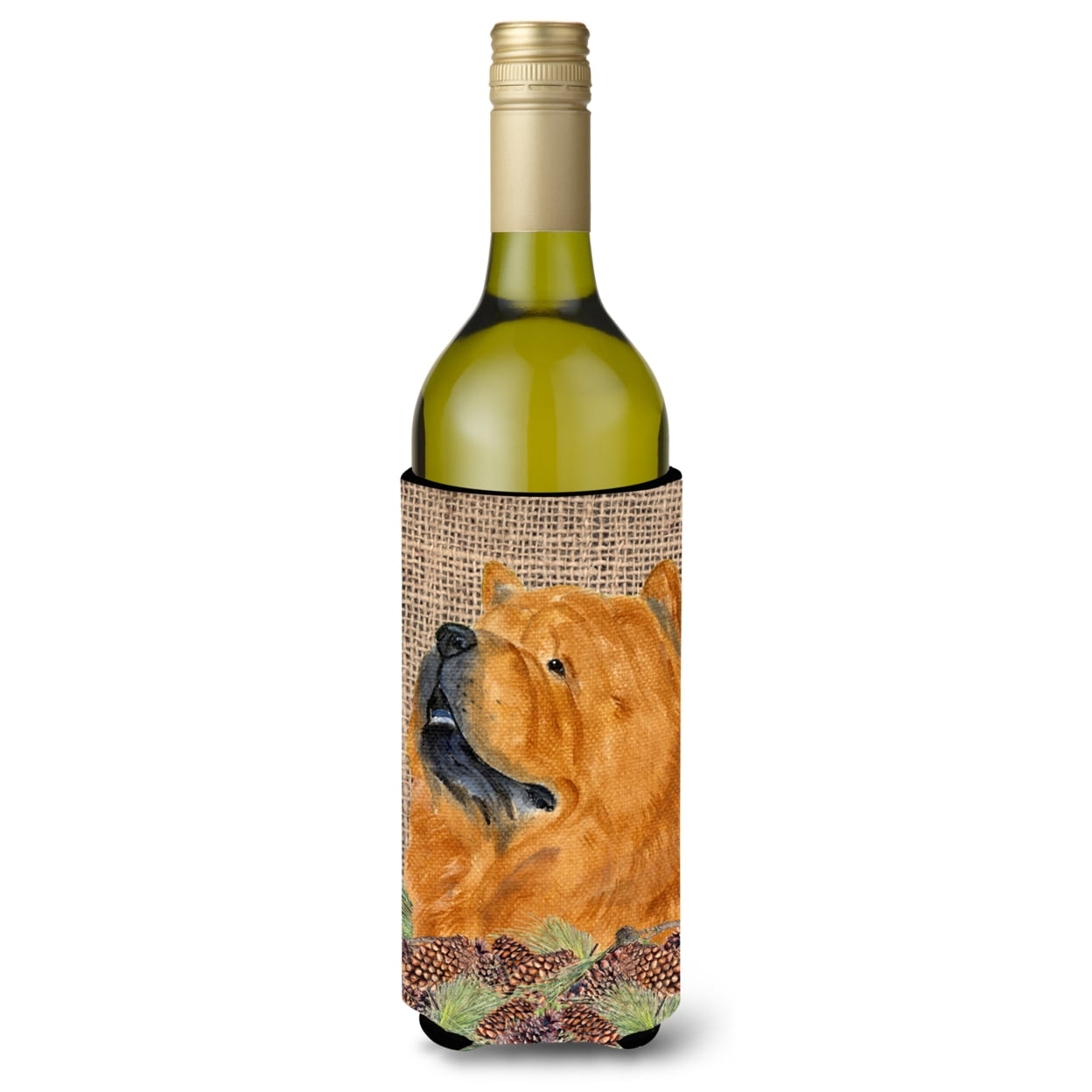 Chow Chow on Faux Burlap with Pine Cones Wine Bottle Hugger - Walmart.com