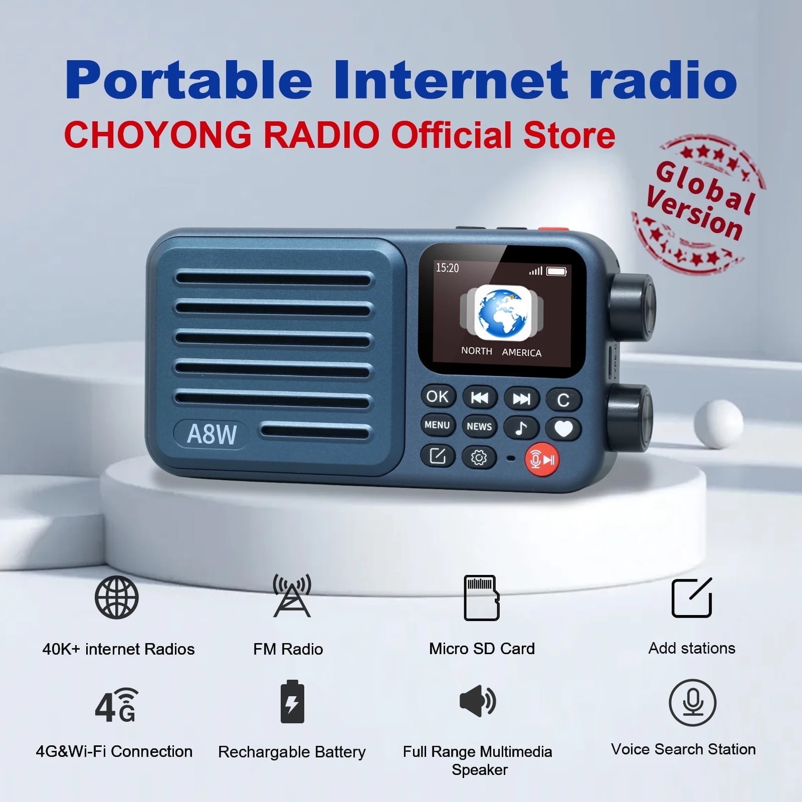 Choyong A8W Portable Smart Internet Radio Receiver WIFI/4G Speaker with ...