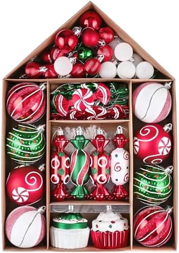 ChriSTMAS tREE oRNAMENTS sET, 70CT cANDY cANE rED gREEN wHITE ...
