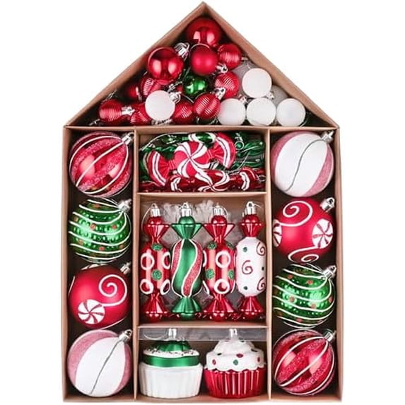 ChriSTMAS tREE oRNAMENTS sET, 70CT cANDY cANE rED gREEN wHITE ...