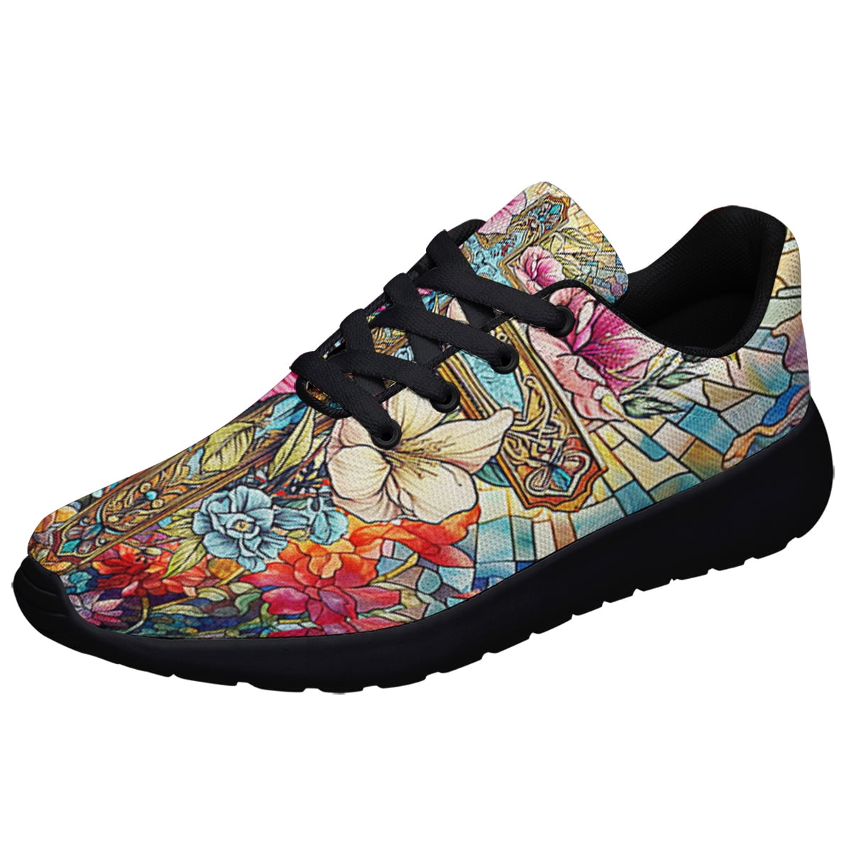 ChriStan Jesus Cross Divine Cross Floral Shoes Sneakers Black Size 3.5 ...