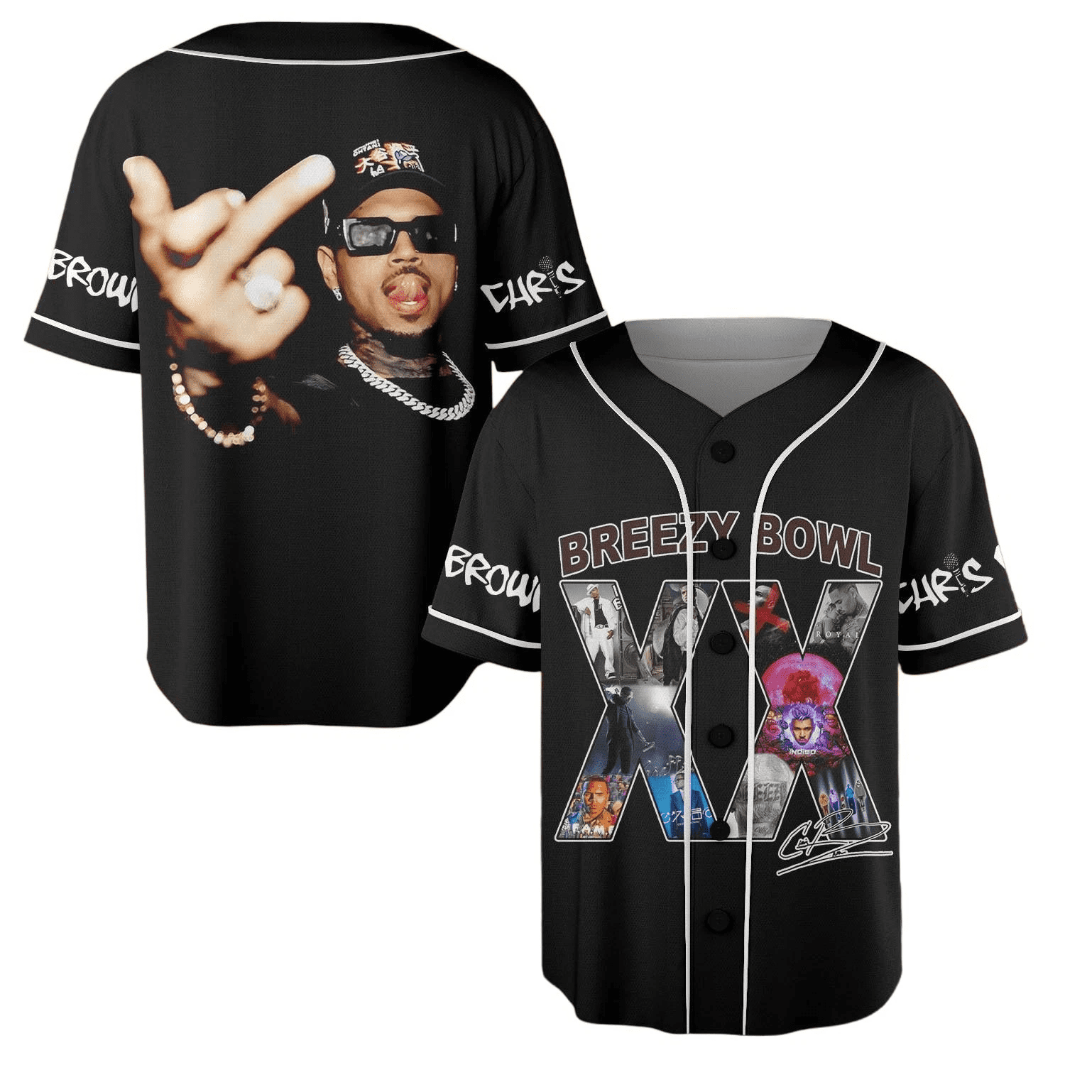 Chriis Br.own Bre.ezy B.owl XX 2025 Tour Baseball Jersey, 2025 Concert Outfit, Ver 1 - Walmart.com
