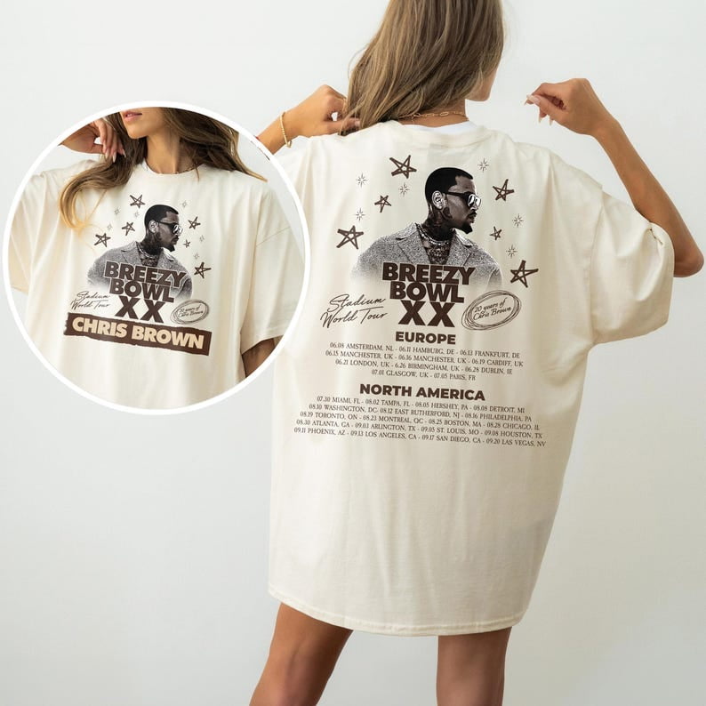 Chrios Bropwn Bre.Ezy Tour 2025 T-Shirt, 2 Sided Concert Graphic Tee (Unisex, M–3XL) - Walmart.com