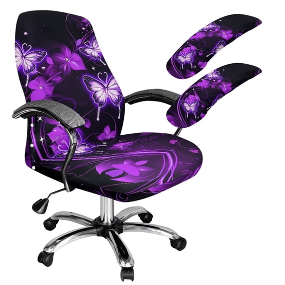 Chririnla Abstract Butterfly Print Office Chair Cover 3Pcs Desk Chair ...
