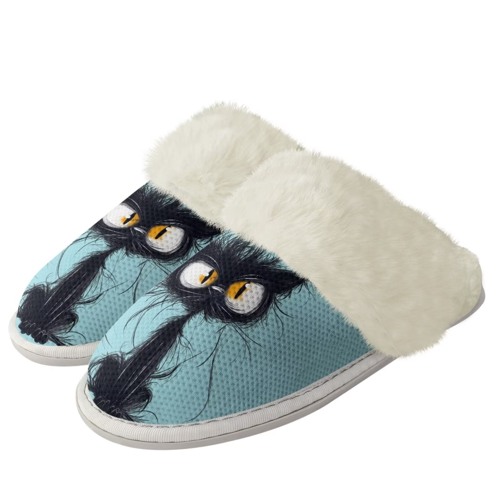 Chririnla Abstract Cat Plush House Slippers for Men Bedroom Slippers ...
