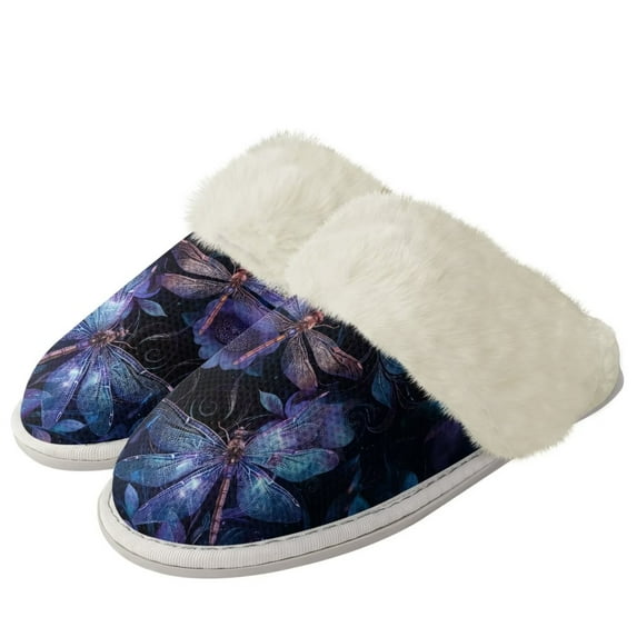 Chririnla Aesthetic Dragonfly Cotton Home Slippers Women Fuzzy Warm House Shoes Warm Plush ...
