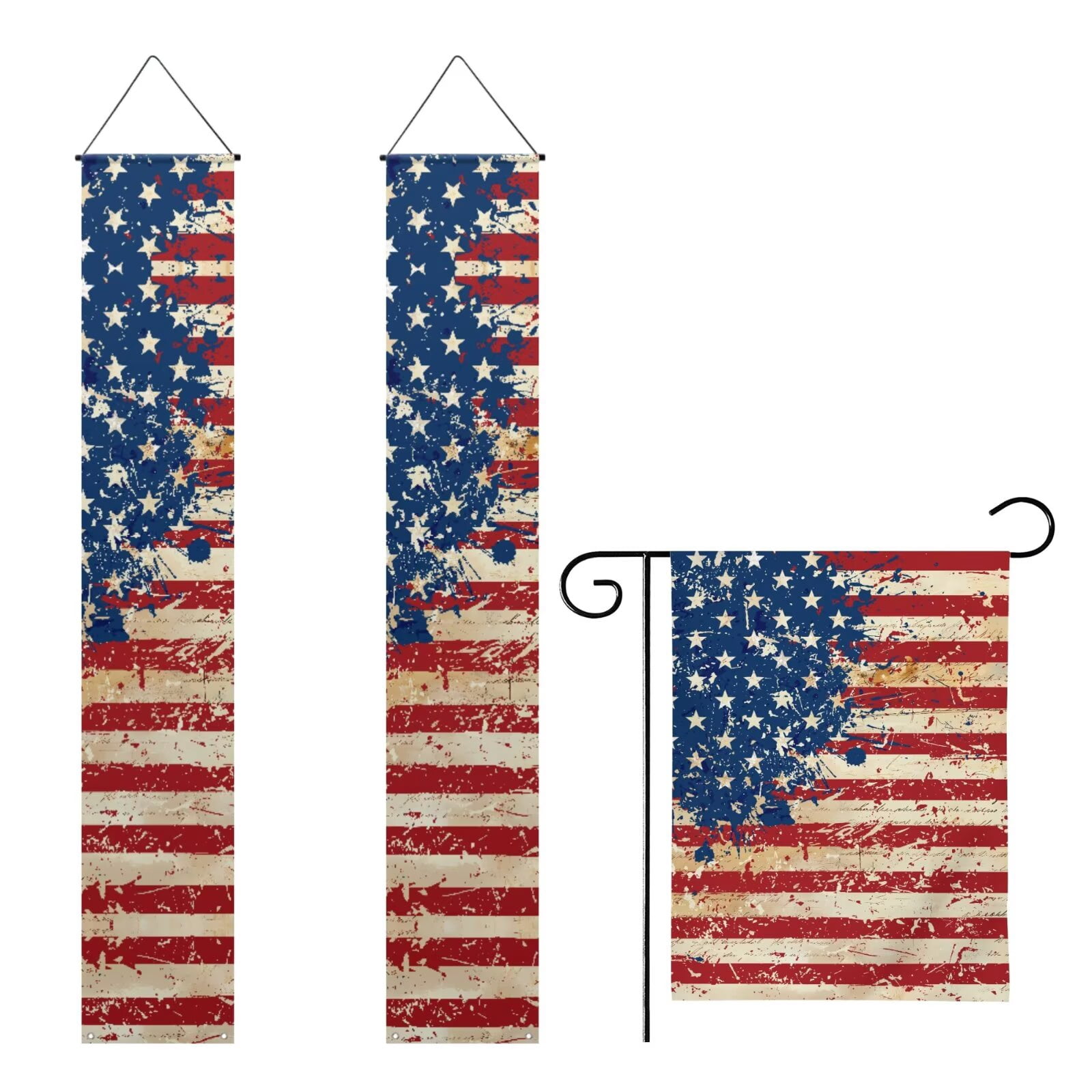 Chririnla American Flag Pattern 2pcs Porch Sign Home Porch Banner and ...