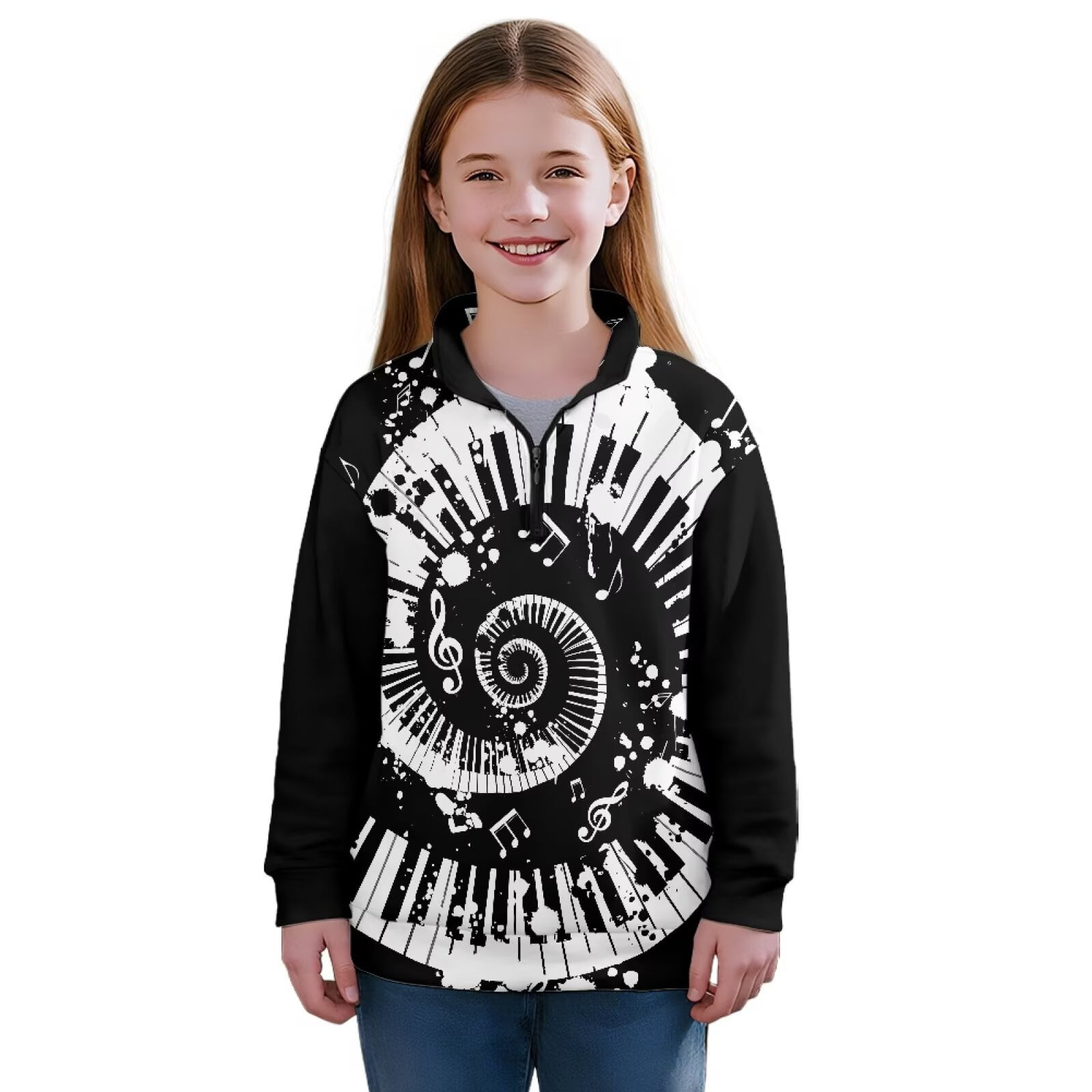 Chririnla Art Swirl Piano Music Note Girls Party Sweatshirt Half Zip ...