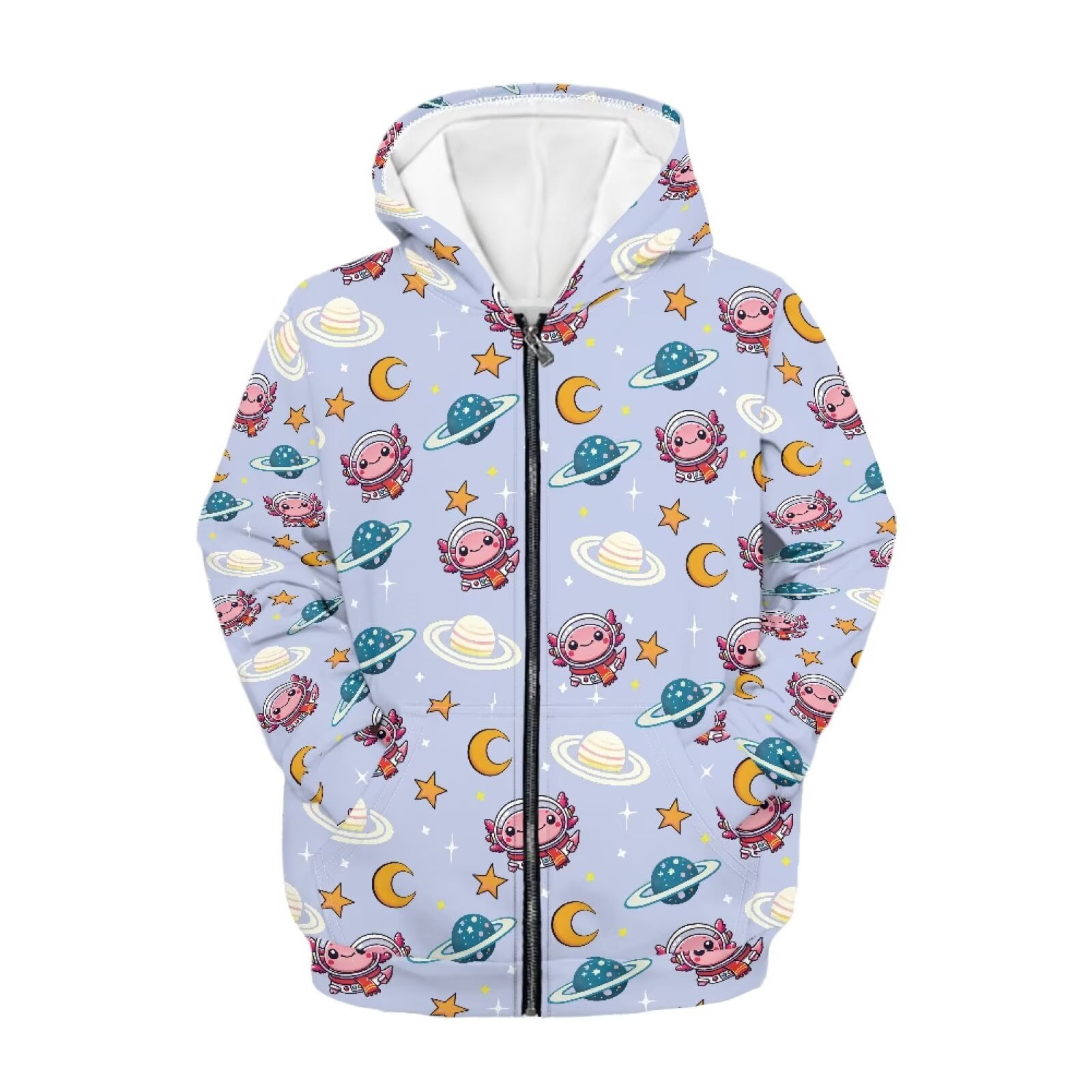 Chririnla Astronauts Cartoon Axolotl Planet Teens Lightweight Hooded ...