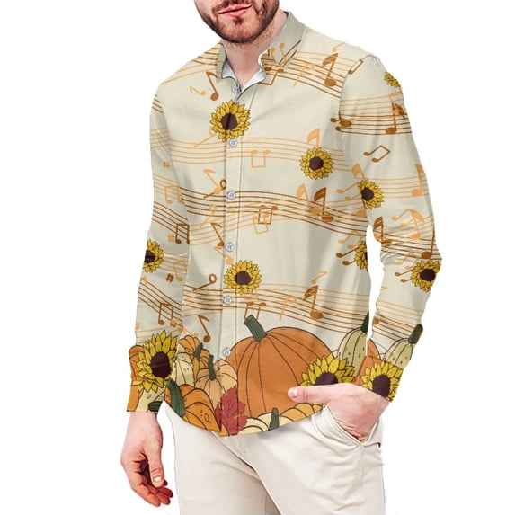 Chririnla Autumn Sunflower Pumpkin Top Music Note T-shirt Button Up ...