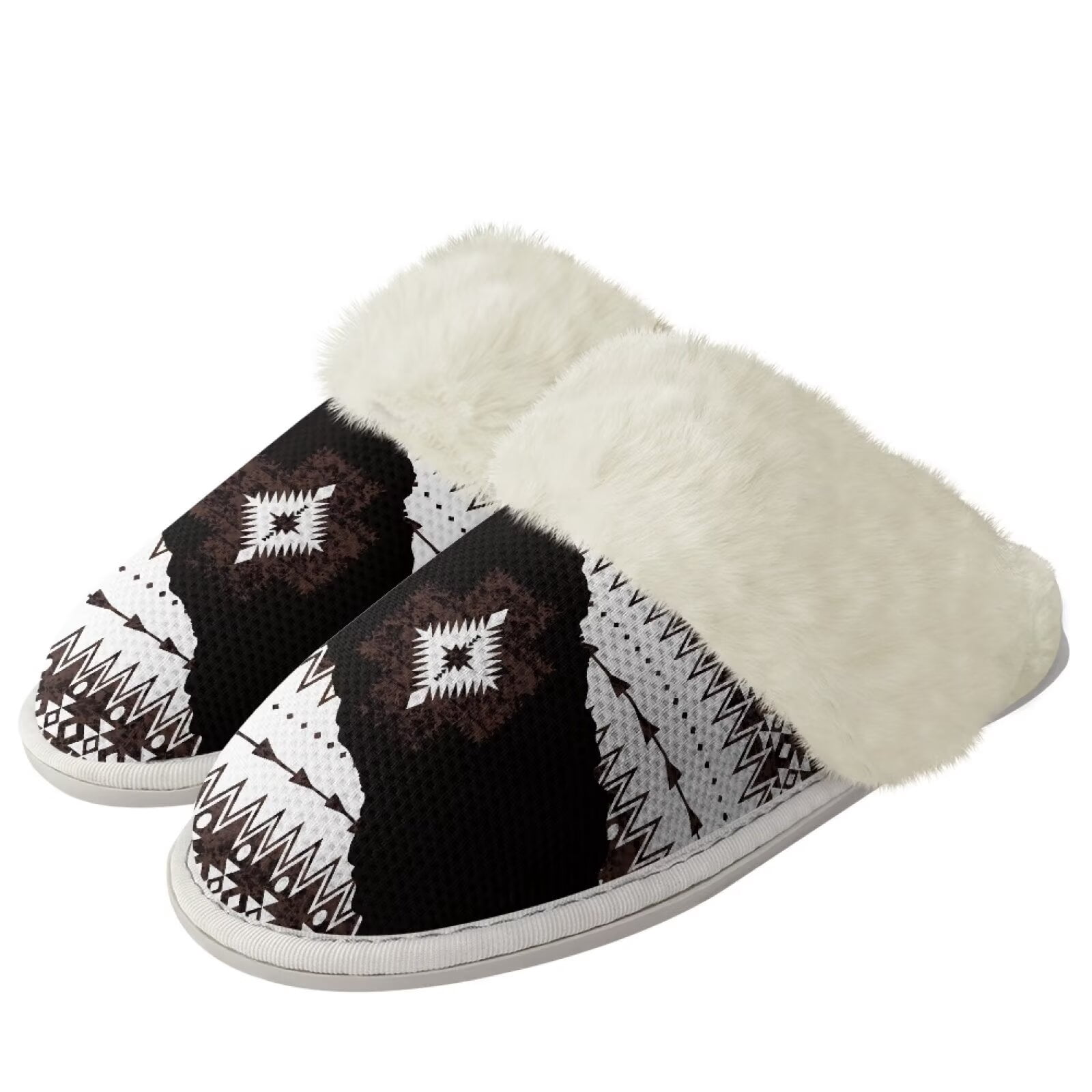 Chririnla Aztec African Tribal Cotton Slippers with Fur Edges Warm ...