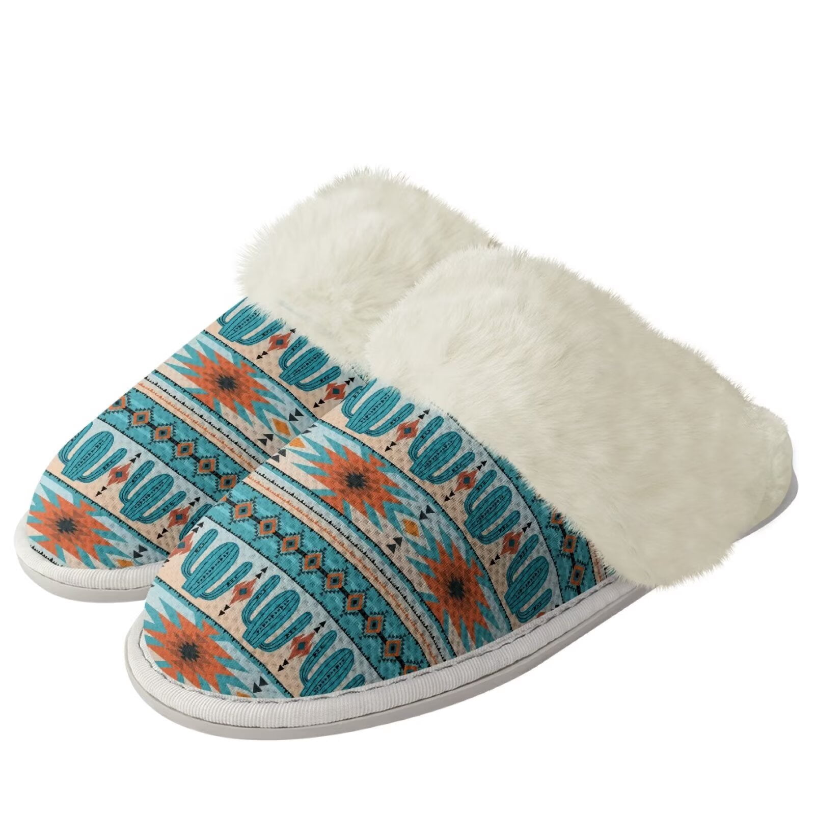 Chririnla Aztec Tribal Cactus Print Plush House Slippers for Women ...