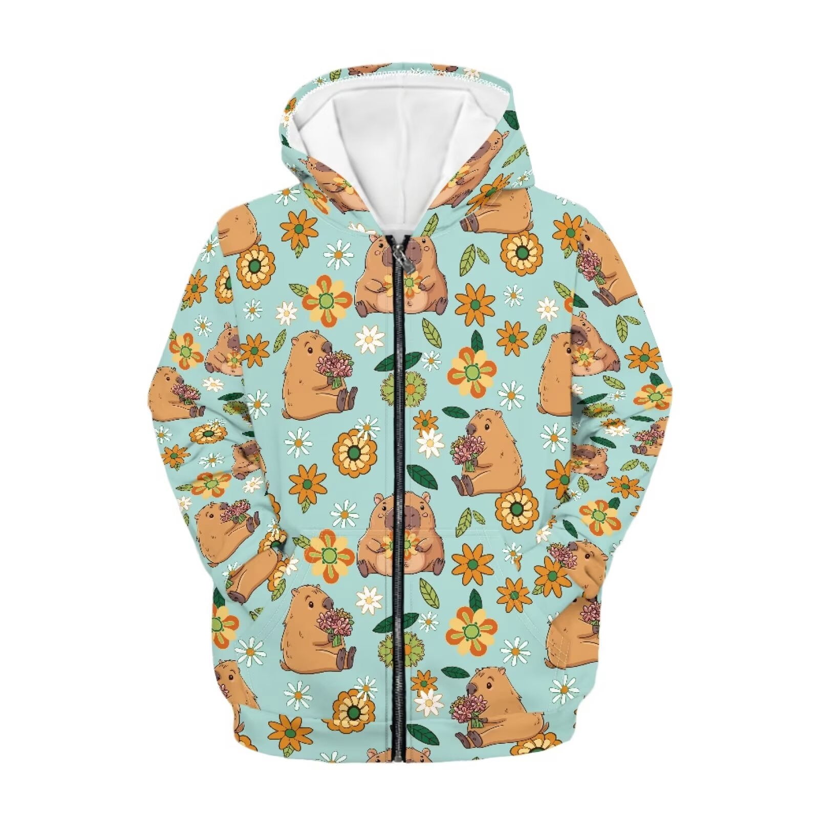 Chririnla Blue Axolotl Kids Hooded Jacket with Pockets Long Sleeve ...