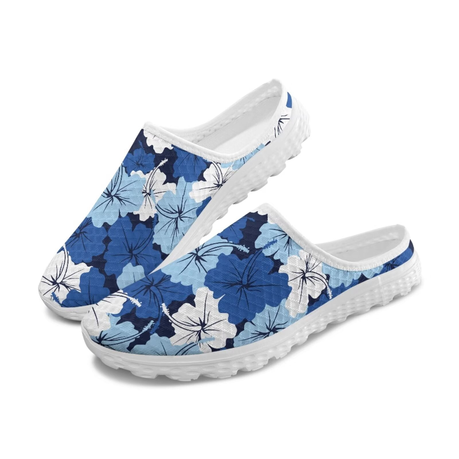 Chririnla Blue Hibiscus Flowers Clogs Slip-on Mules Shoes for Women ...