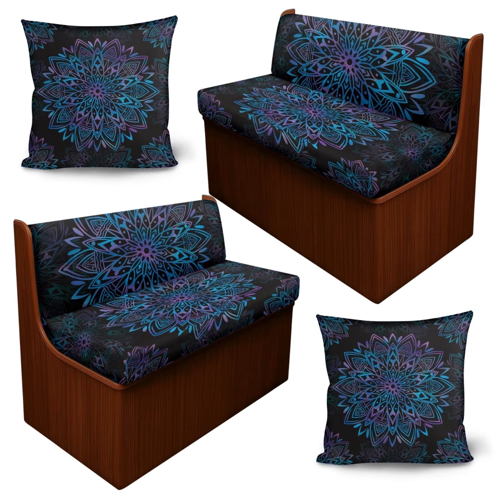 Chririnla Blue Mandala Print Rv Sofa Bench Seat Covers 2 Set Dinette ...